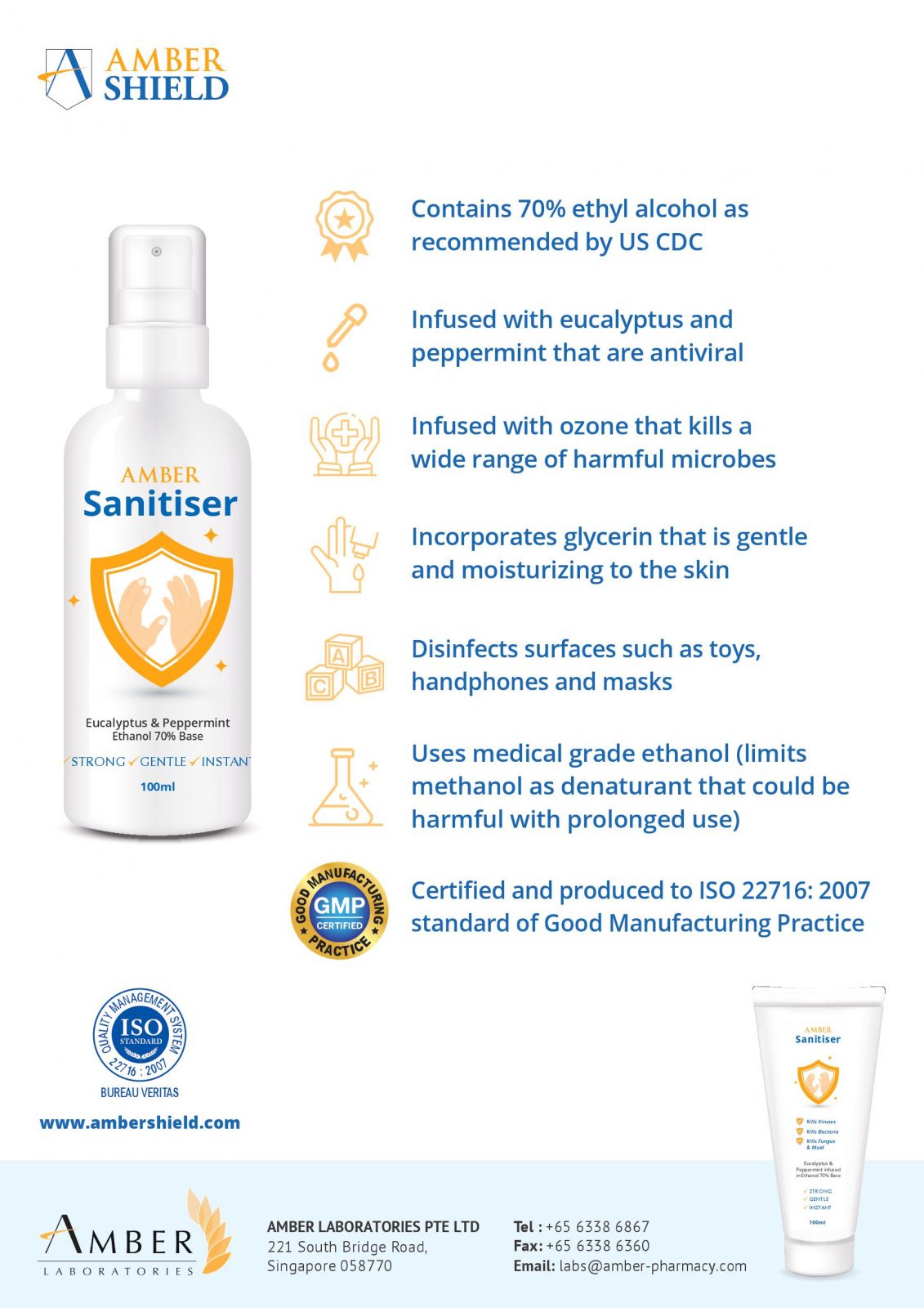 Amber Shield Hand Sanitiser (Spray) - AmberShield